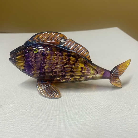 Thames Glass | Art | Thames Hand Blown Glass Fish Purple Yellow Stripes ...